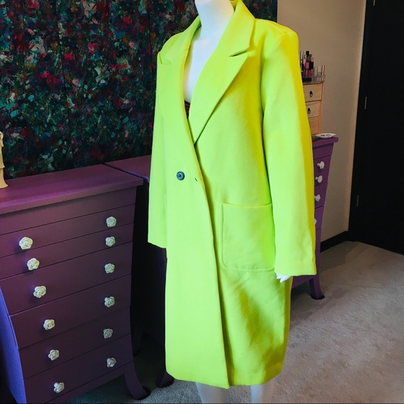 Jackets & Coats | Neon Super Soft Winter Trench Coat Yellow Green ...